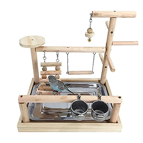 NAPURAL Parrots Playstand Bird Playground Wood Perch Gym Stand Playpen Ladder with Toys Exercise Playgym with Feeder Cups Toys Exercise Play