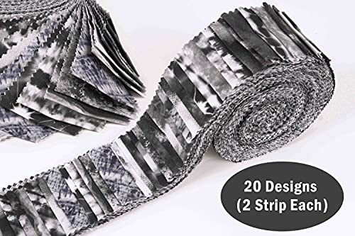 Soimoi 40Pcs Tie Dye Print Cotton Precut Fabrics for Quilting Craft Strips 2.5x42inches Jelly Roll - Black