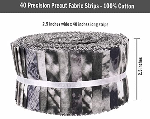 Soimoi 40Pcs Tie Dye Print Cotton Precut Fabrics for Quilting Craft Strips 2.5x42inches Jelly Roll - Black