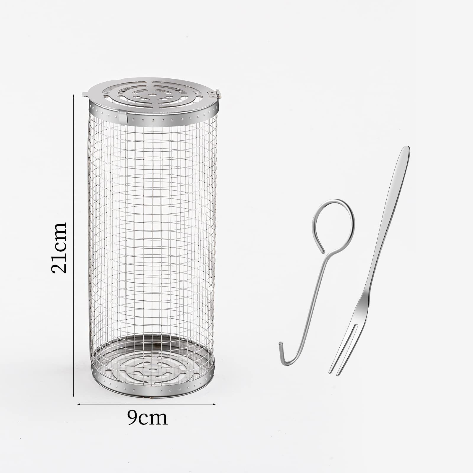 Rolling Grill CART, Stainless Steel BBQ Rolling Grill Basket Round Barbecue Net Tube for Outdoor Camping Picnic, Non-Stick Grill Net Wire Mesh Cylinder for Fish, Vegetables and Meat