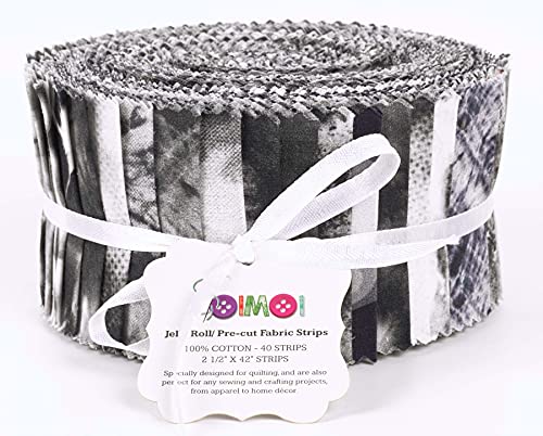 Soimoi 40Pcs Tie Dye Print Cotton Precut Fabrics for Quilting Craft Strips 2.5x42inches Jelly Roll - Black
