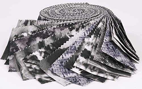 Soimoi 40Pcs Tie Dye Print Cotton Precut Fabrics for Quilting Craft Strips 2.5x42inches Jelly Roll - Black