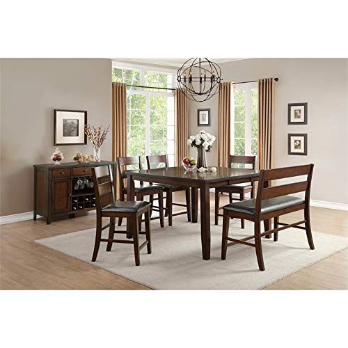 Lexicon Mantello Wood Counter Height Dining Bench with Back in Cherry