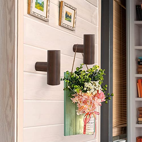 HUFEEOH Wood Wall Hooks, Purse Rack Wood Peg Hooks with Screw, Wall Hooks Heavy Duty Towel Hangers for Bathroom Wall (4PC, Walnut Wood)