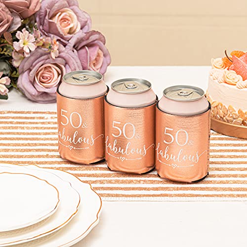 Crisky 50th Birthday Can Cooler for Women 50th Birthday Decorations Rose Gold Can Berverage Beer Sleeve Party Favor, Insulated Can Coolies 50th Birthday Gift Idea for Her 12 Pack