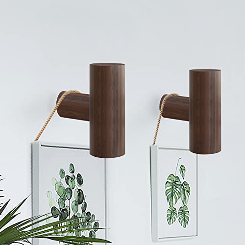 HUFEEOH Wood Wall Hooks, Purse Rack Wood Peg Hooks with Screw, Wall Hooks Heavy Duty Towel Hangers for Bathroom Wall (4PC, Walnut Wood)