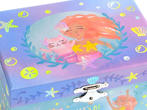 Jewelkeeper Girl's Mermaid Musical Jewelry Storage Box Pullout Drawer, Rainbow Design with Gold Foil, Over the Waves Tune