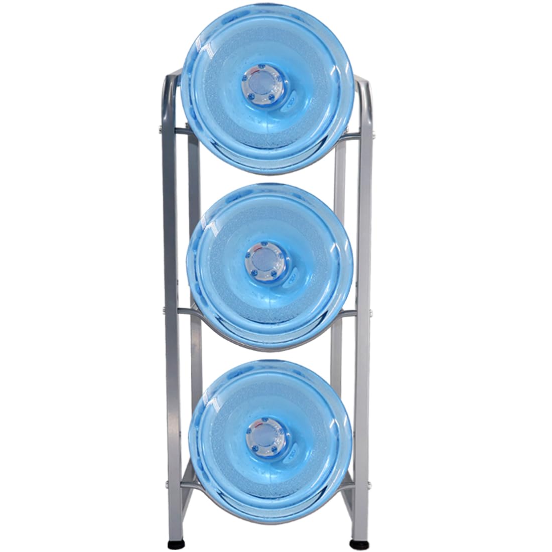 Iococee 5 Gallon Water Jug Stand, 5 gallon water jug holder, With guardrail to prevent falling, 5 gallon water jug rack for 3 Bottles (3-tiers Silver) for Home, Office Organization