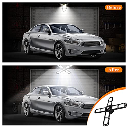 2 Pack Garage Light ,150W Deformable LED Garage Light ,8 Adjustable Panels Commercial Bay Lighting,E26/E27 Base Shop Lights ,Garage Light Bulb, LED Lights for Garage Organization, Basement,Warehouse