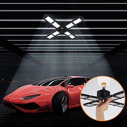 2 Pack Garage Light ,150W Deformable LED Garage Light ,8 Adjustable Panels Commercial Bay Lighting,E26/E27 Base Shop Lights ,Garage Light Bulb, LED Lights for Garage Organization, Basement,Warehouse