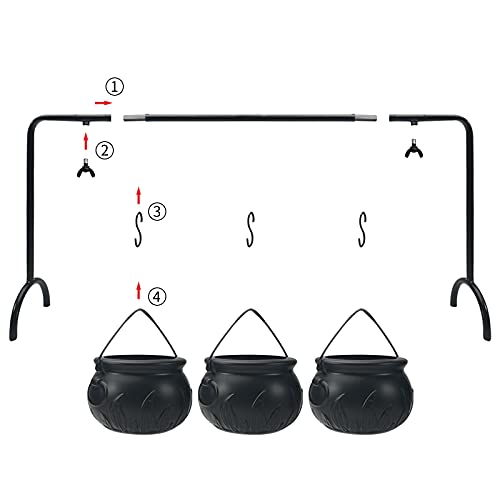 Halloween Decor - Halloween Party Decorations - Set of 3 Witches Cauldron Serving Bowls on Rack - Black Plastic HocusĀ Pocus Candy Bucket Cauldron for Indoor Outdoor Home Kitchen Decoration