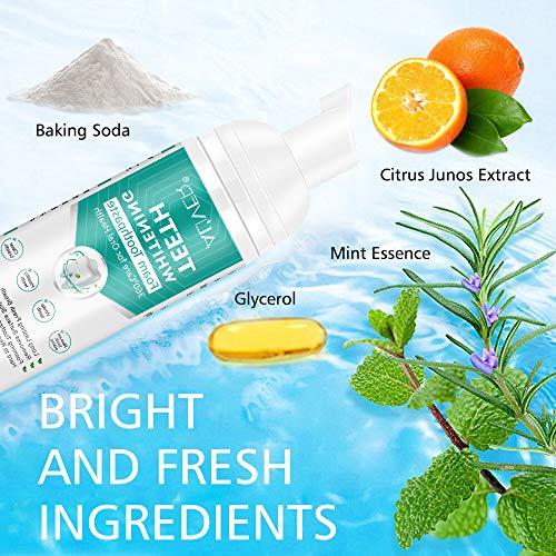 Foam Toothpaste 2PCS,Stain Removal Toothpaste for Sensitive Teeth,Teeth foaming Whitening,Baking Soda Spearmint Whitening Mousse Mouth Wash Water for Travel Friendly