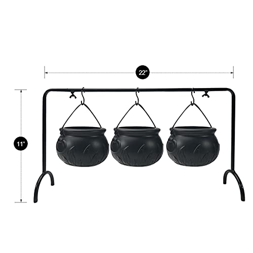 Halloween Decor - Halloween Party Decorations - Set of 3 Witches Cauldron Serving Bowls on Rack - Black Plastic HocusĀ Pocus Candy Bucket Cauldron for Indoor Outdoor Home Kitchen Decoration