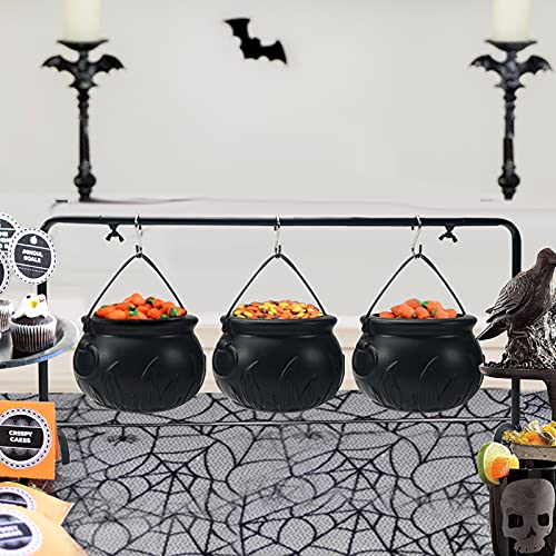Halloween Decor - Halloween Party Decorations - Set of 3 Witches Cauldron Serving Bowls on Rack - Black Plastic HocusĀ Pocus Candy Bucket Cauldron for Indoor Outdoor Home Kitchen Decoration