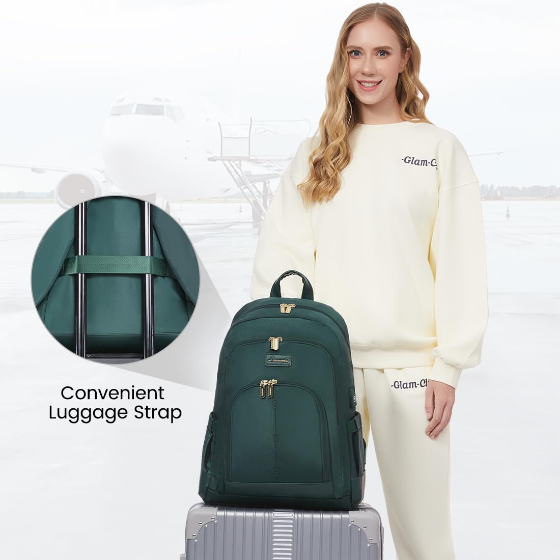 LOVEVOOK Travel Laptop Backpack Women,15.6 Inch Water Resistant Travel Backpack for Women,Work Computer Back Pack for Business,Large Capacity,Dark Green