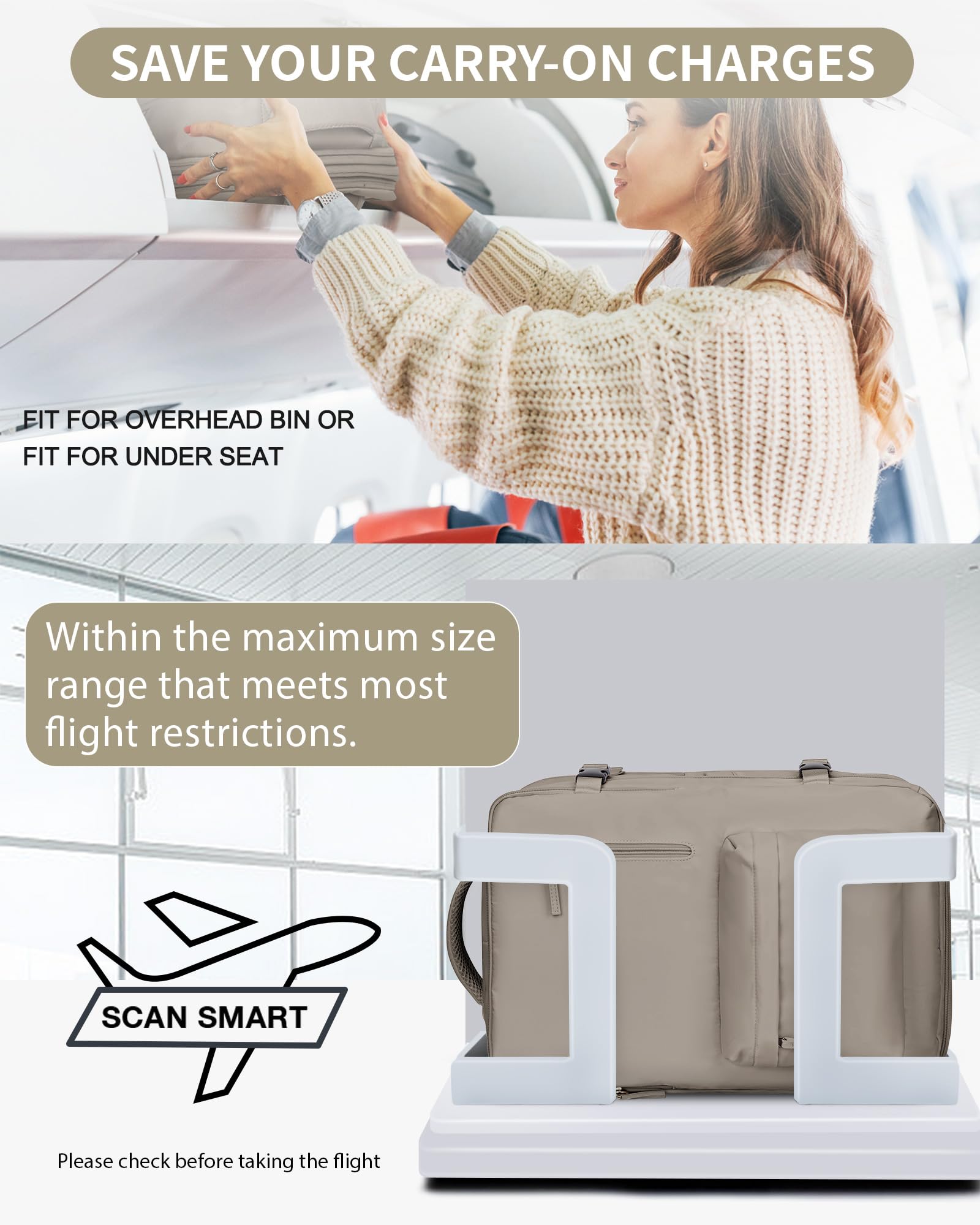 Large Travel Laptop Backpack, Expandable Flight Approved Backpack, Carry on Backpack for Women, Waterproof 17inch Laptop Hiking Backpack with Shoe Compartment, Grey Brown