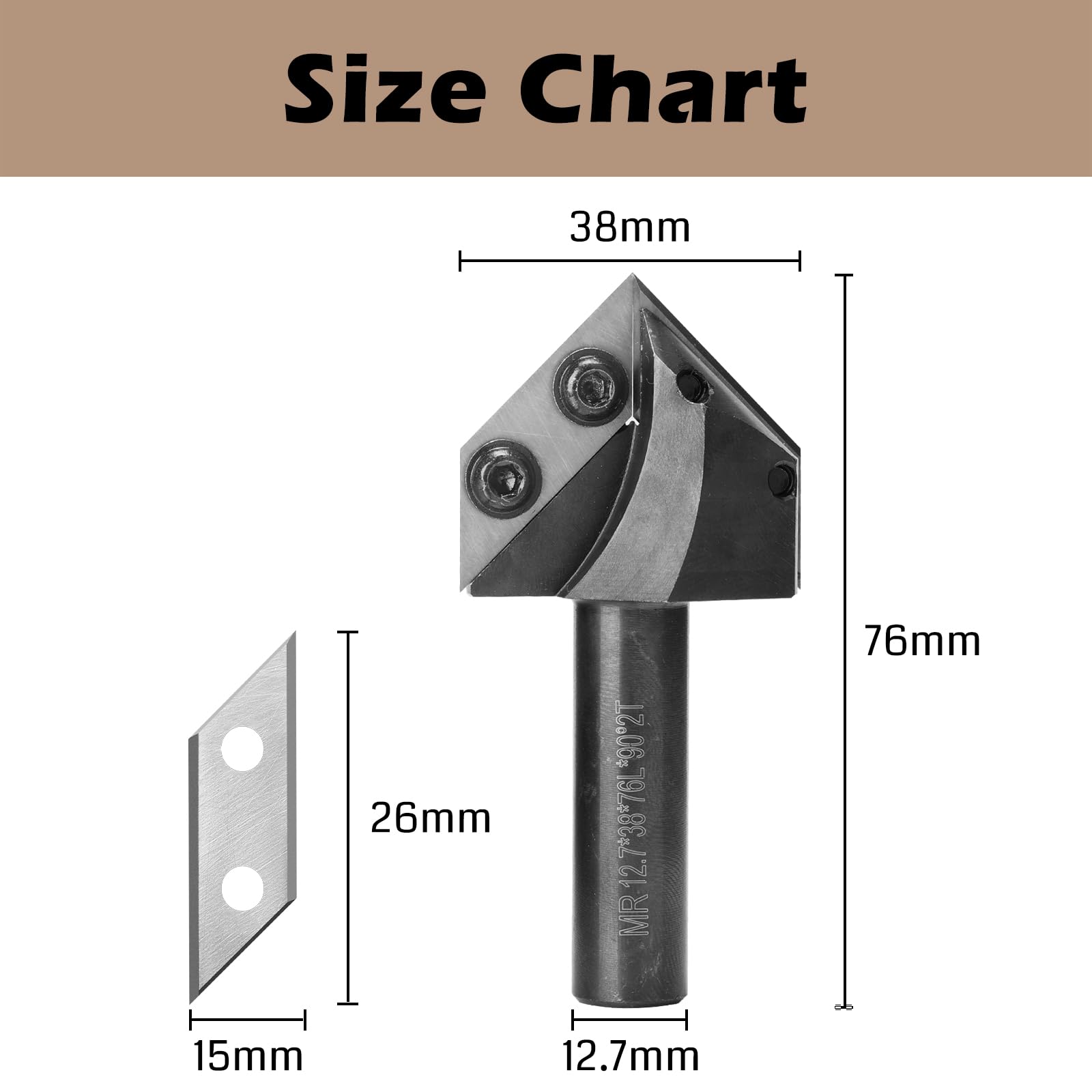 Genmitsu 1/2" Shank Router Bit, 90 Degree V Groove Carbide Inserts, CNC Milling Machine Router Bits for Woodworking 2D/3D Signmaking, Lettering, Carving, VG02