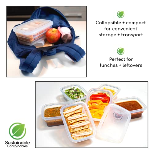 Premium Silicone Collapsible Food Storage Containers with Silicone Leakproof Lids, Clear Platinum Food-Grade, BPA Free, LFGB Certified, Compact, Reusable Lunch Box, Microwave Safe Meal Prep, 4.9 Cups 3 Pk