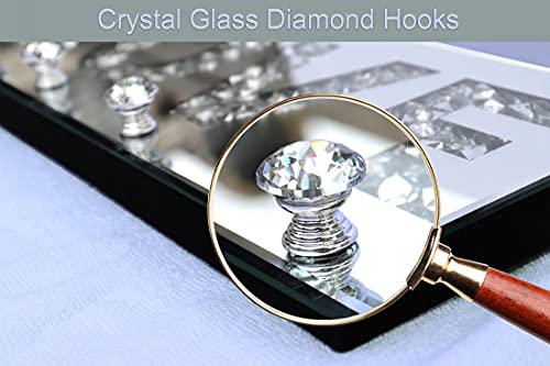 Crush Diamond Mirrored Love Letter Plaque Sign for Wall Decor, Crystal Clear Hooks Key Holder Key Hanger, Silver Mirror Decoration Wall Art, Wall Mounted Home Decor 15"×5.9"×1.6"