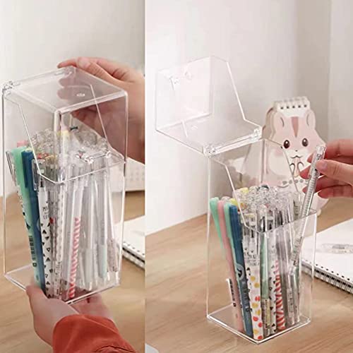 Housoutil 2Pcs Acrylic Makeup Brush Holder Organizer with Lid, Clear Makeup Organizer, Cosmetic Brush Storage Organizer Pen Holder for Bathroom, Dresser, Vanity and Countertop