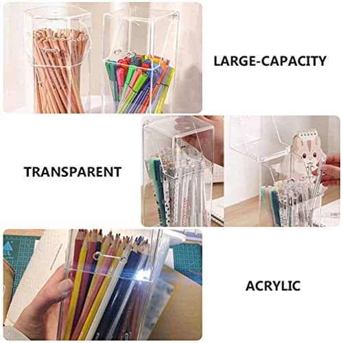 Housoutil 2Pcs Acrylic Makeup Brush Holder Organizer with Lid, Clear Makeup Organizer, Cosmetic Brush Storage Organizer Pen Holder for Bathroom, Dresser, Vanity and Countertop