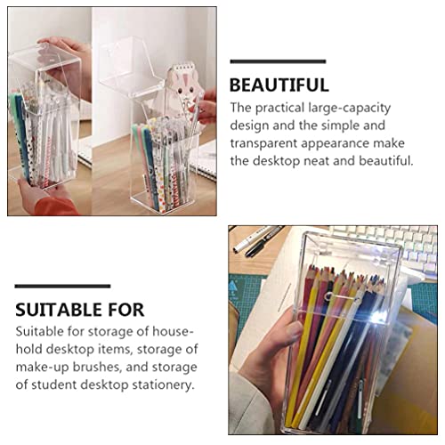Housoutil 2Pcs Acrylic Makeup Brush Holder Organizer with Lid, Clear Makeup Organizer, Cosmetic Brush Storage Organizer Pen Holder for Bathroom, Dresser, Vanity and Countertop