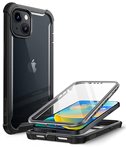 i-Blason Ares Series Designed for iPhone 14 Case 6.1 inch (2022)/iPhone 13 Case 6.1 inch (2021), Dual Layer Rugged Clear Bumper Case with Built-in Screen Protector (Black)