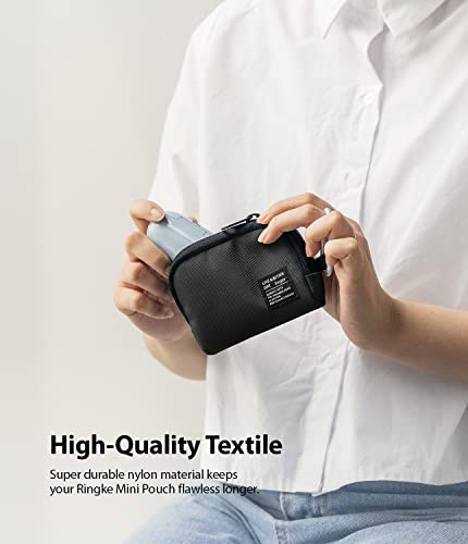 Ringke Mini Pouch [Half Pocket] Nylon Carrying Pouch Small Bag for AirPods, Galaxy Buds, Earphones, Cards, ID - Black