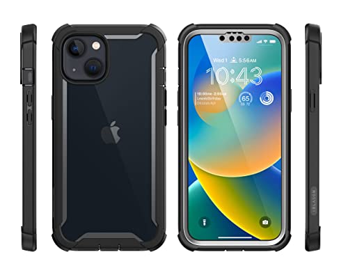 i-Blason Ares Series Designed for iPhone 14 Case 6.1 inch (2022)/iPhone 13 Case 6.1 inch (2021), Dual Layer Rugged Clear Bumper Case with Built-in Screen Protector (Black)