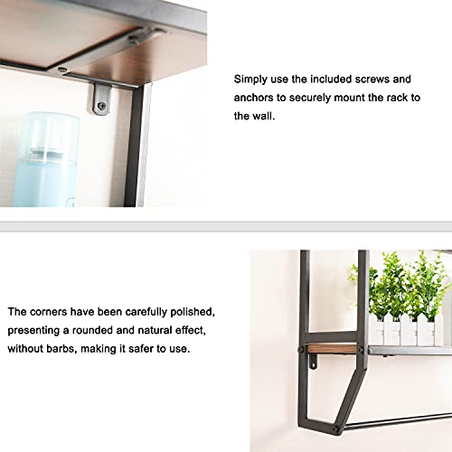 DSONGYEED Bathroom Shelf with Towel Bar Wall Mounted Towel Rack Rusticbathroom Towel Rack, 2 Tier Shelf Storage Organizer for Living Room, Kitchen, Bedroom