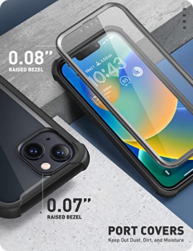 i-Blason Ares Series Designed for iPhone 14 Case 6.1 inch (2022)/iPhone 13 Case 6.1 inch (2021), Dual Layer Rugged Clear Bumper Case with Built-in Screen Protector (Black)