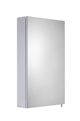 Croydex Finchley Single Door, Surface Mount Flexi-Fix Easy Hanging System Medicine Cabinet, 16 in (W) x 26 in (H) Stainless Steel