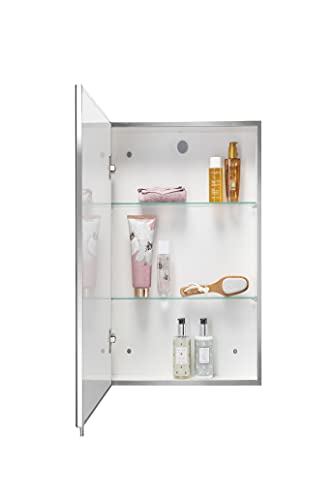 Croydex Finchley Single Door, Surface Mount Flexi-Fix Easy Hanging System Medicine Cabinet, 16 in (W) x 26 in (H) Stainless Steel