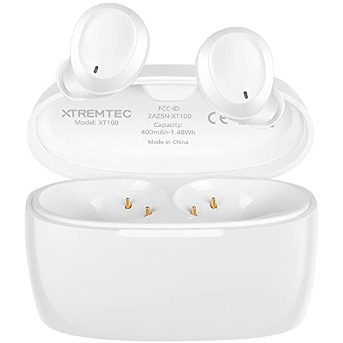 XTREMTEC True Wireless Earbuds Bluetooth Earbuds Noise Cancelling Bluetooth Headphones for iPhone/Android Small Earbuds with Mic Waterproof Cordless in-Ear Earphones Deep Bass Sound Headsets (White)