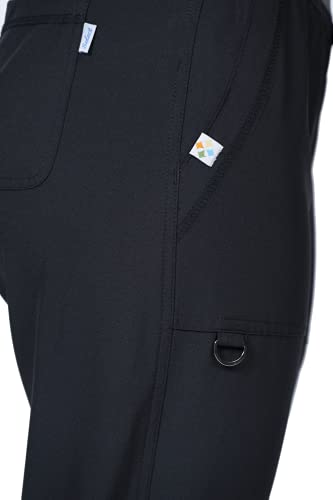 Jogger Scrubs for Women 4 Pocket 4-Way Stretch Elastic Waistband ES2386 (Black, Large)
