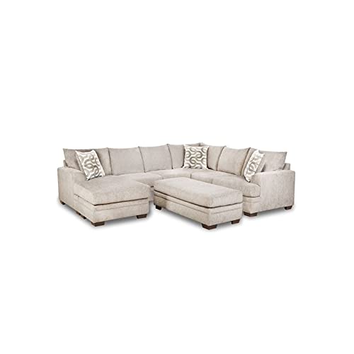 Pemberly Row 125" 2 Piece Modular Sectional Sofa Couch, U-Shaped Couch with Full Bodied Chaise, Upholstered Fabric for Living Room, Office, and Apartment, in Cream