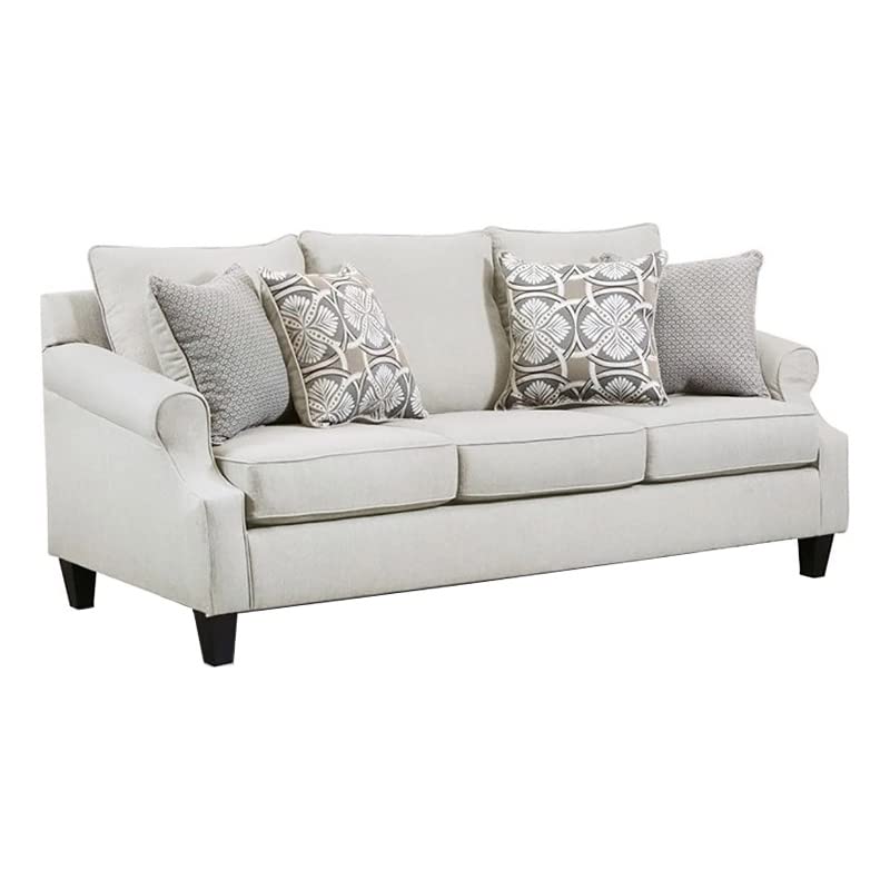 Pemberly Row 89" Upholstered Fabric Modern Sofa, Three Seater Cream Couch, Reversible Seat and Back Cushions, for Living Room, Bedroom, Office with Accent Pillows