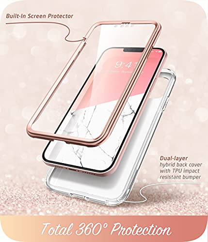 i-Blason Cosmo Series Case for iPhone 13 Mini 5.4 inch (2021 Release), Slim Full-Body Stylish Protective Case with Built-in Screen Protector (Marble)