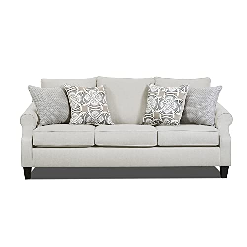 Pemberly Row 89" Upholstered Fabric Modern Sofa, Three Seater Cream Couch, Reversible Seat and Back Cushions, for Living Room, Bedroom, Office with Accent Pillows