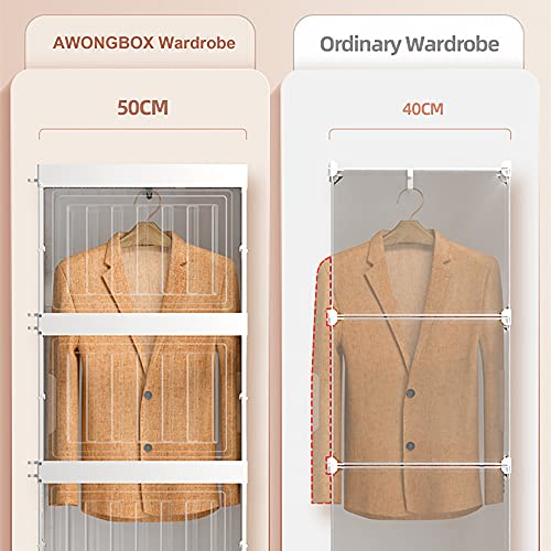 Portable Closet Clothes Wardrobe Plastic Bedroom Armoire 14"x20" Depth Cube Storage Organizer with Hanging Rod and Doors,15 Cubes, White (Door Accessories)