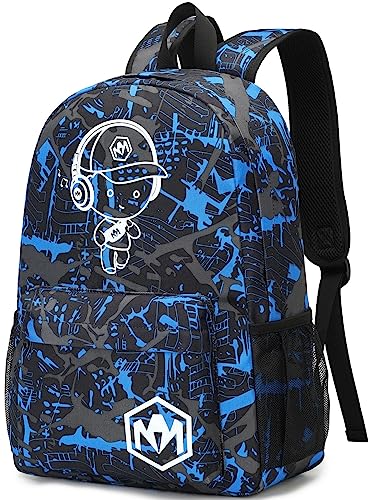 School Backpack for Teen Boys Bookbags Elementary High School Kids Travel Daypacks (Blue)