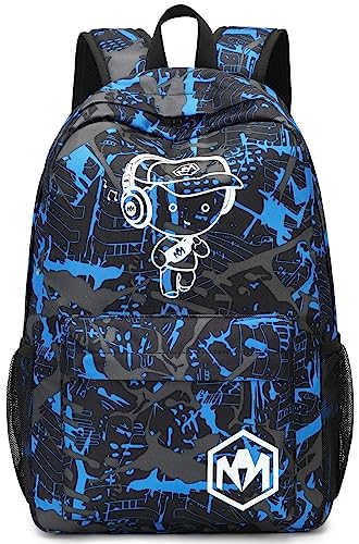 School Backpack for Teen Boys Bookbags Elementary High School Kids Travel Daypacks (Blue)