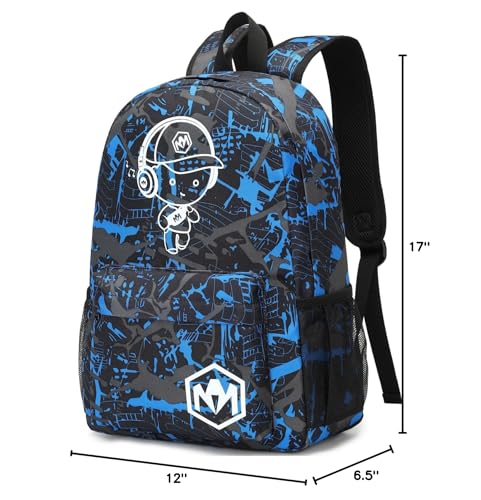 School Backpack for Teen Boys Bookbags Elementary High School Kids Travel Daypacks (Blue)