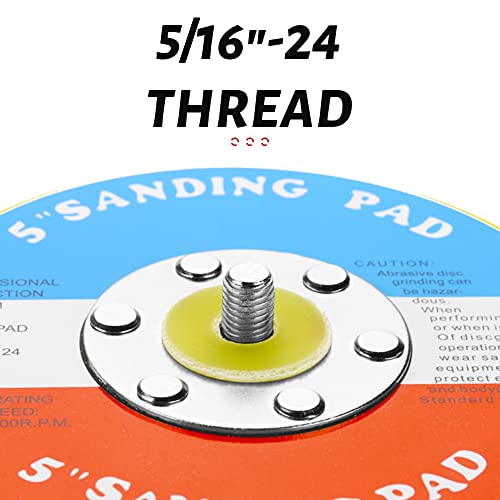 SI FANG 2Pcs 5 inch Hook and Loop Backing Plate 5/16"-24 Thread Polishing Pads for DA Air Sander Polisher Buffer, 12000RPM Pneumatic Dual Action Random Orbital Sanding Disc Backing Pads