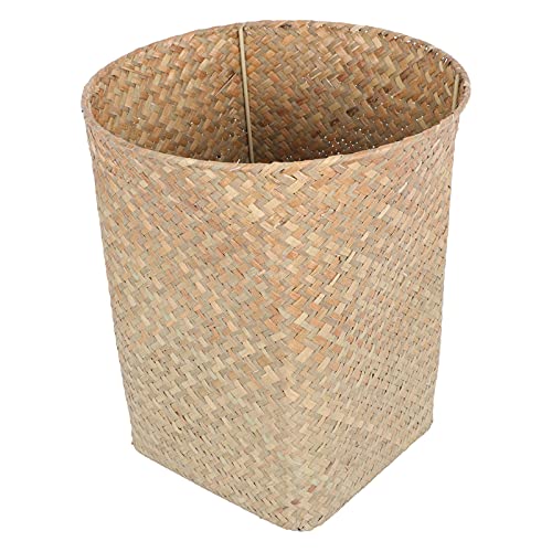 DOITOOL Wicker Rattan Waste Basket Woven Seagrass Trash Can Retro Garbage Rubbish Bin Woven Flower Pots Sundries Container Basket for Bedroom Kitchen