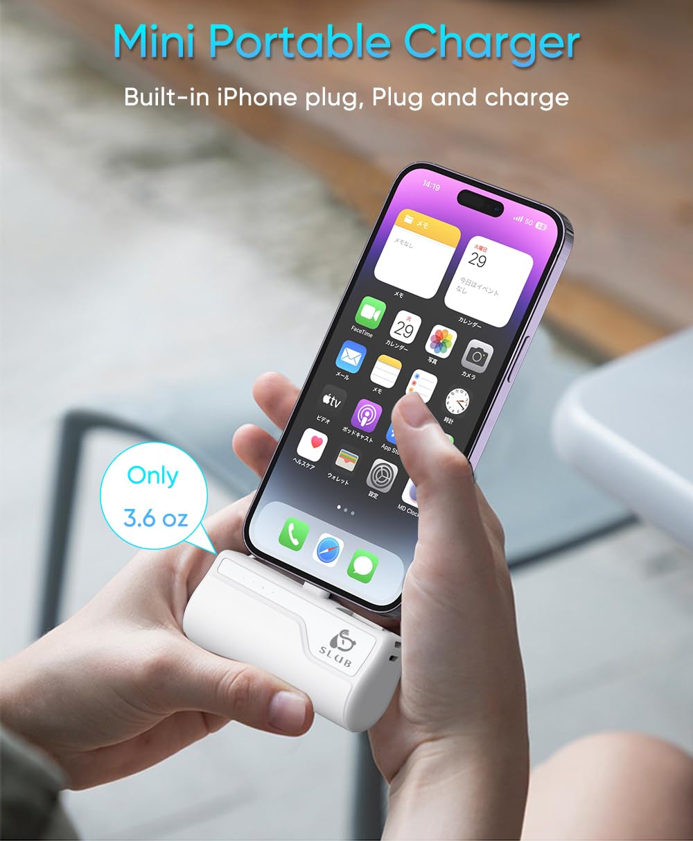 Meseto Mini Portable Charger 5000mAh, iPhone Power Bank Charging Battery Pack, External Backup Phone Charger Compatible with iPhone 13, 12, 11, X, XR, XS Max, 8, AirPods, White