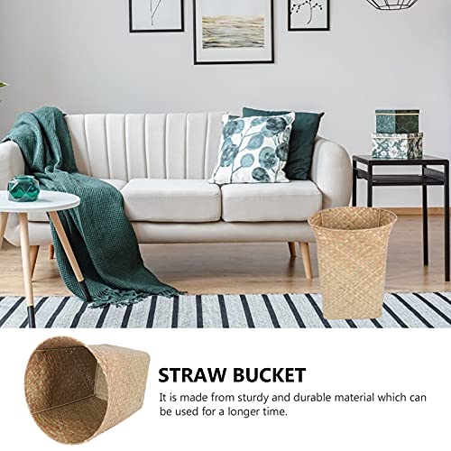 DOITOOL Wicker Rattan Waste Basket Woven Seagrass Trash Can Retro Garbage Rubbish Bin Woven Flower Pots Sundries Container Basket for Bedroom Kitchen