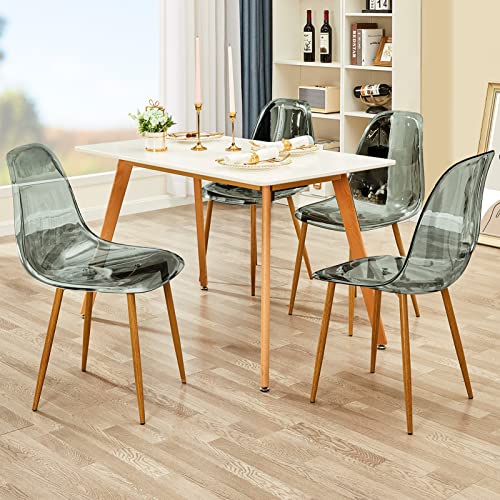 GreenForest Acrylic Ghost Chairs Set of 4, Dining Kitchen Room Chairs with Crystal Seat, Modern Shell Lounge Chair, Greyish Green