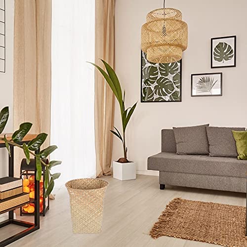 DOITOOL Wicker Rattan Waste Basket Woven Seagrass Trash Can Retro Garbage Rubbish Bin Woven Flower Pots Sundries Container Basket for Bedroom Kitchen