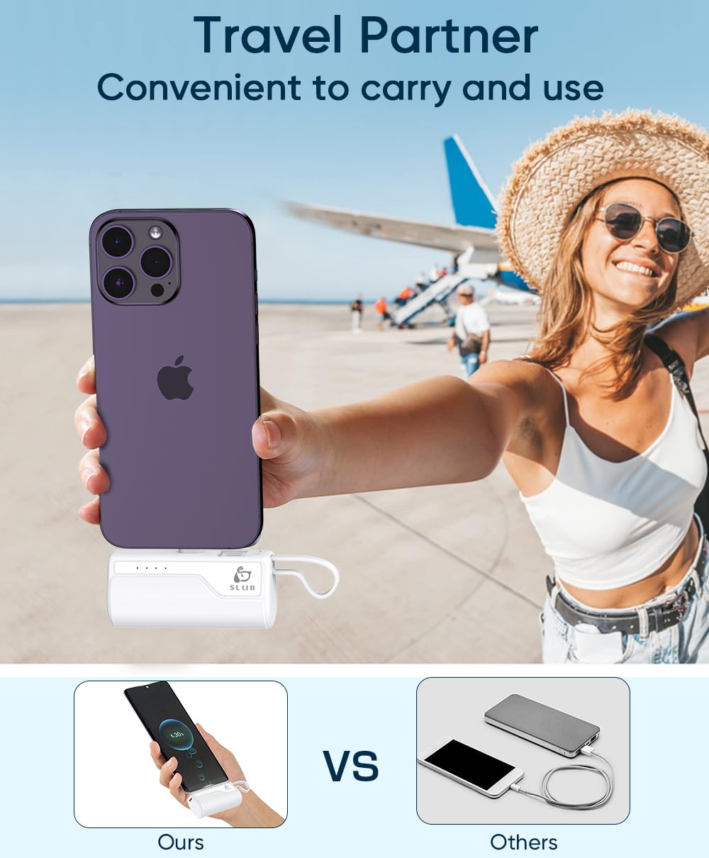 Meseto Mini Portable Charger 5000mAh, iPhone Power Bank Charging Battery Pack, External Backup Phone Charger Compatible with iPhone 13, 12, 11, X, XR, XS Max, 8, AirPods, White
